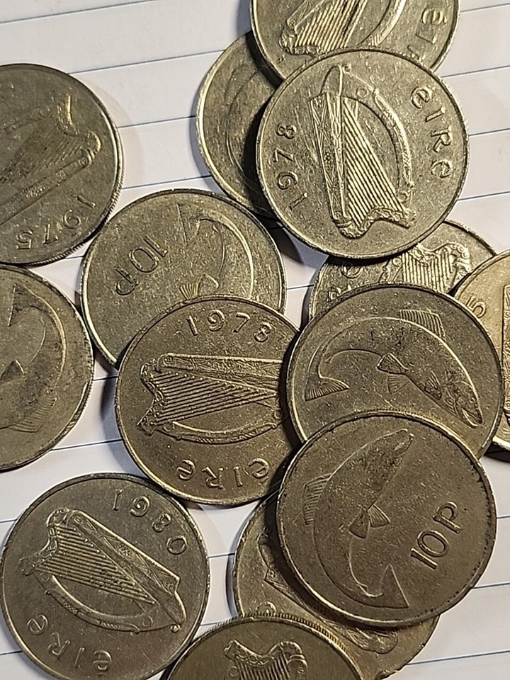 IRISH LARGE 10p coin ten pence HARP and SALMON Eire Ireland Mixed Dates ...