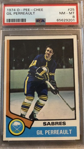 1974 O-Pee-Chee #25 Gil Perreault Buffalo Sabres HOF Hockey Card PSA 8 ...