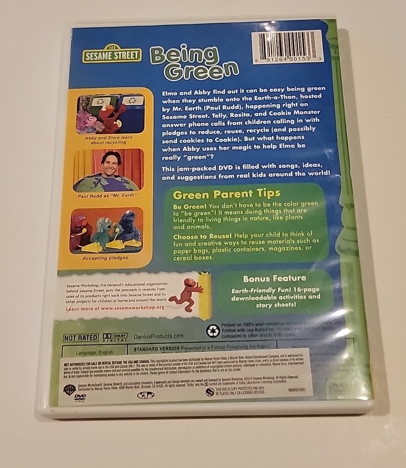 Sesame Street Being Green DVD Elmo Goes Green to Help the Earth Abby ...
