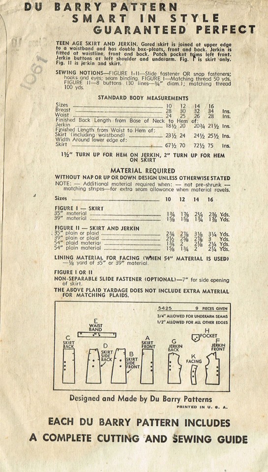 1940s Vintage Du Barry Sewing Pattern 5425 WWII Little Girls Suit Size ...