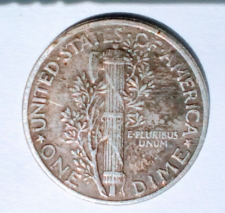 1944 W MERCURY DIME Adolph Weinman’s 10 cent Coin , Off Center, Bands ...