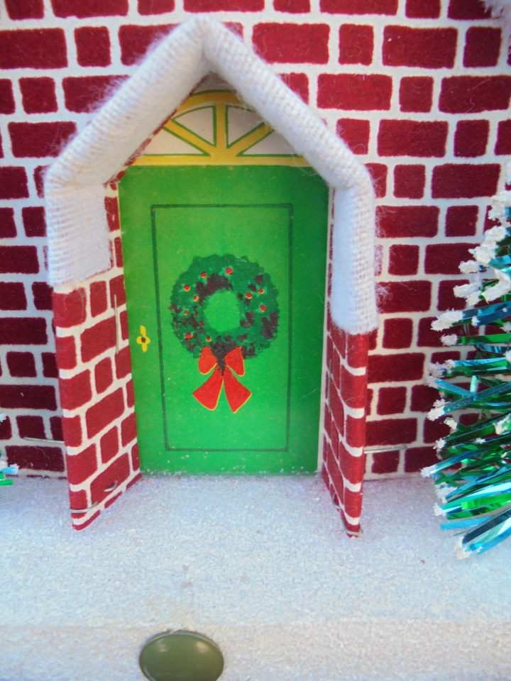 Vintage Animated Music Box Santa Skis Up Rooftop to Chimney Plays ...