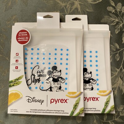 2 Pyrex Disney Mickey Mouse Reusable Platinum Silicone Storage Bags ...