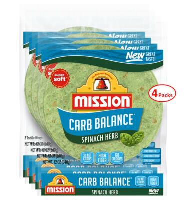 Mission Carb Balance Spinach Herb Tortilla Wraps 8 Count 4 Packs - Keto ...