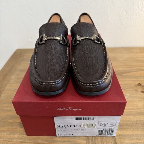 NIB SALVATORE FERRAGAMO Magnifico Loafer Shoes Leather Hickory Calf 10 ...