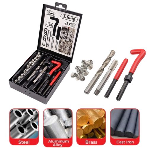 Thread Repair Kit Helicoil Type Stripped HSS Drill SAE 5/16-18 Set ...