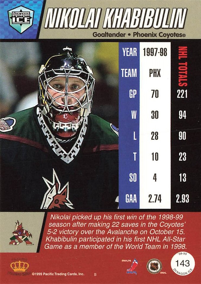 1998 Pacific Dynagon Ice #143 Nikolai Khabibulin Phoenix Coyotes | eBay