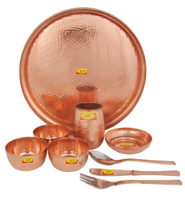 Handcrafted 100% Pure Copper Dinner Plate Dinner set|Plate Bowl Set ...