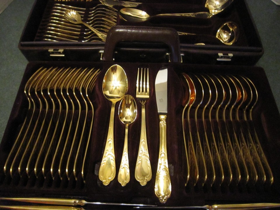 Bestecke Solingen 23/24 Karat Gold Flatware Service for 12 w/Case W ...
