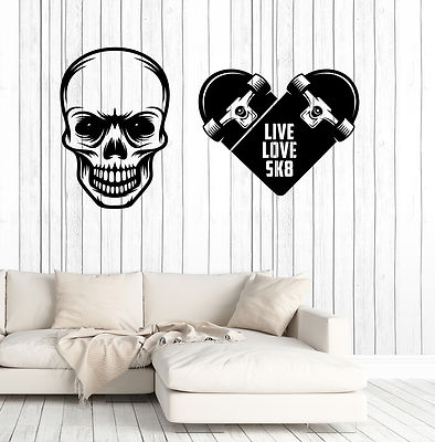 Wall Vinyl Decal Skull Skateboard Words Live Love SK8 Ska-Punk Decor ...
