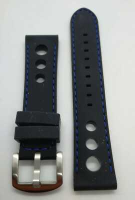Watch Strap Silicone Black Stitching Blue Racing Diver SPESS.5.3mm ...
