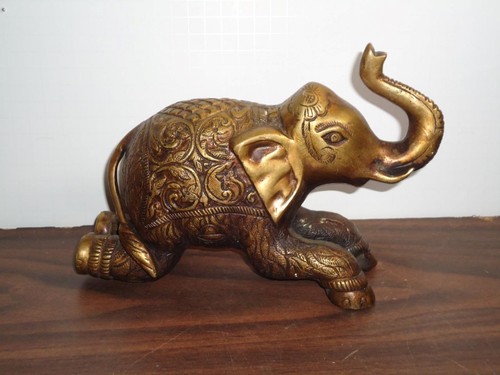 BEAUTIFUL VINTAGE SOLID BRASS CROUCHING ELEPHANT MADE IN INDIA | eBay
