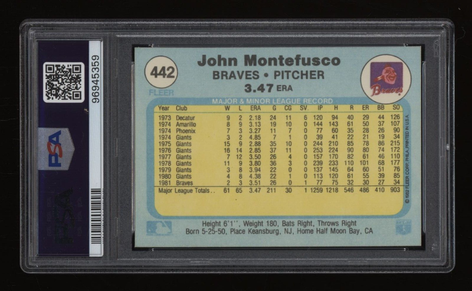 1982 John Montefusco PSA 7 Fleer Baseball #442 *NICE* Low POP1 Only 2 ...