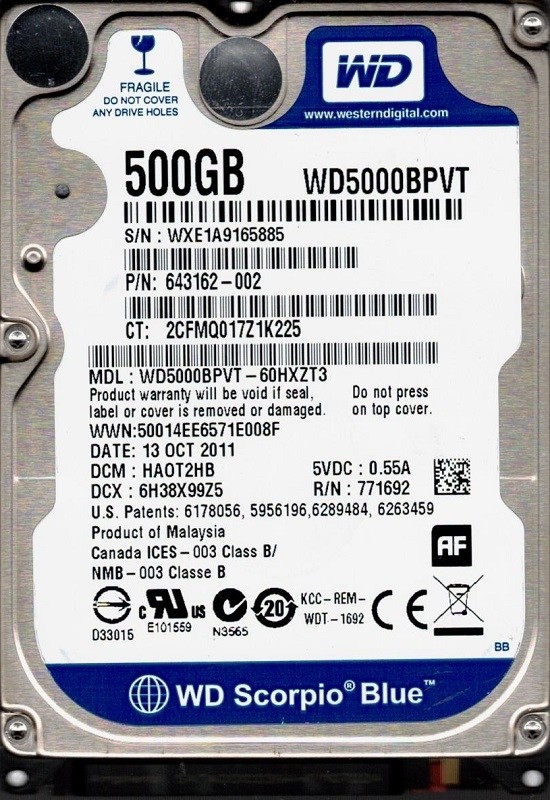 Western Digital WD5000BPVT-60HXZT3 500GB DCM: HAOT2HB WXE1A | eBay