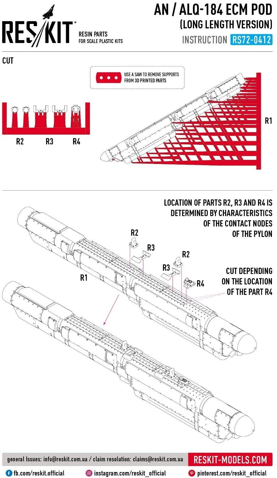 1/72 Reskit RS72-0412 AN / ALQ-184 ECM pod (long length version) (A-10 ...