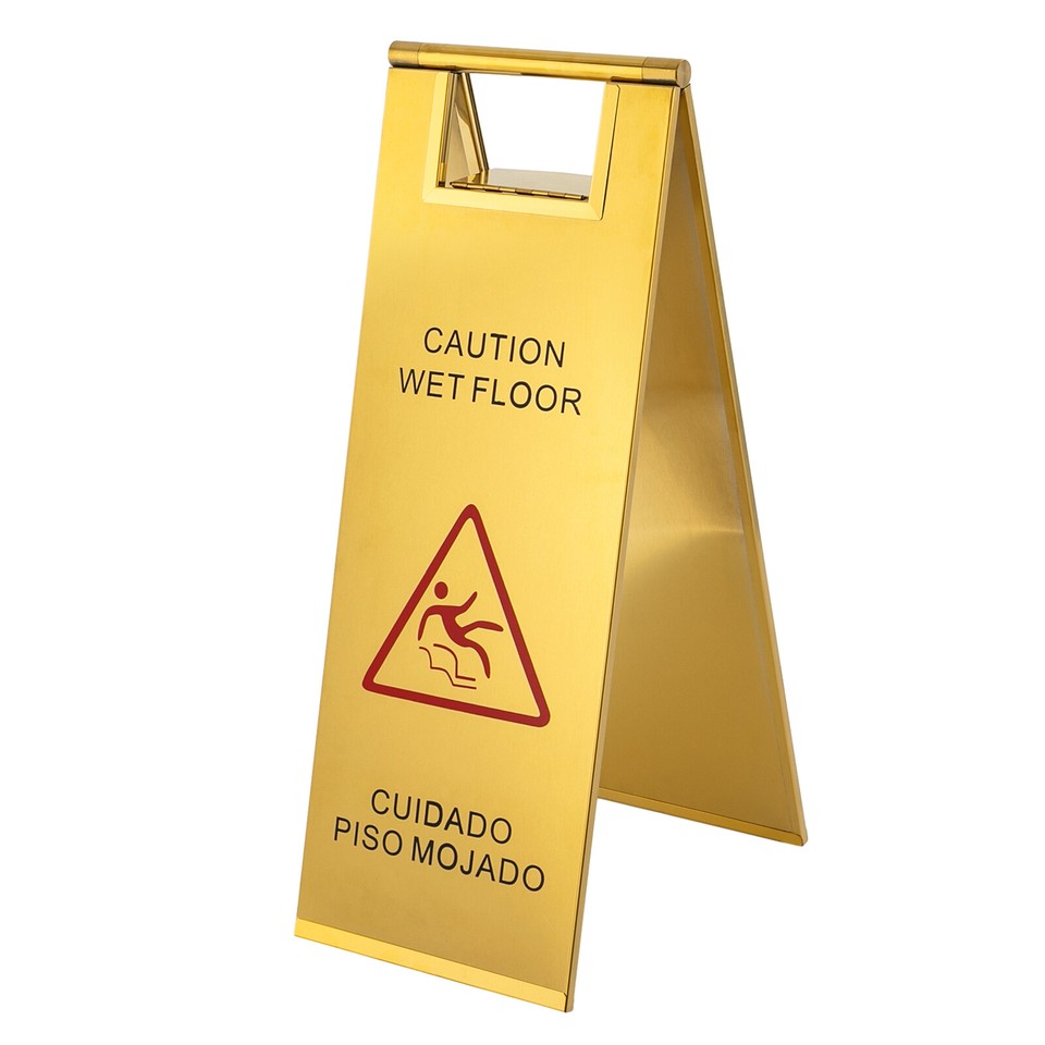 Modern 2 Pcs Stainless Steel Wet Floor Sign Gold Warning Floor Standing ...