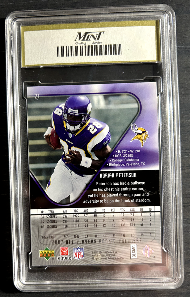 2007 ADRIAN PETERSON UPPER DECK ROOKIE PREMIERE #21 MINT GRADING ...