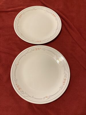 Corelle ROSE Dinner Plates Sandstone Tulip Gray Band CORNING 10.25" - 2 ...