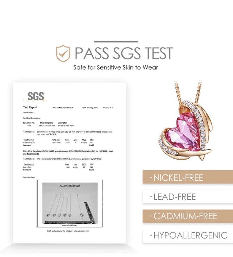 CDE Necklaces for Women Love Heart Crystal Pendant Rose/White Gold ...