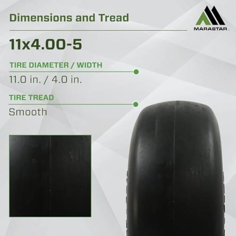 11x4.00-5 Flat Free Tire & Wheel Assembly Zero Turn Mower 2 Pack Smooth ...