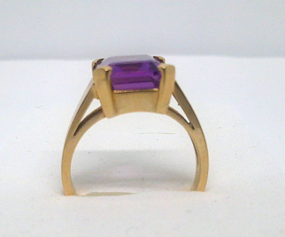 10K Solid Yellow Gold Bold Amethyst Gemstone Ring - Size 9 - NEW | eBay