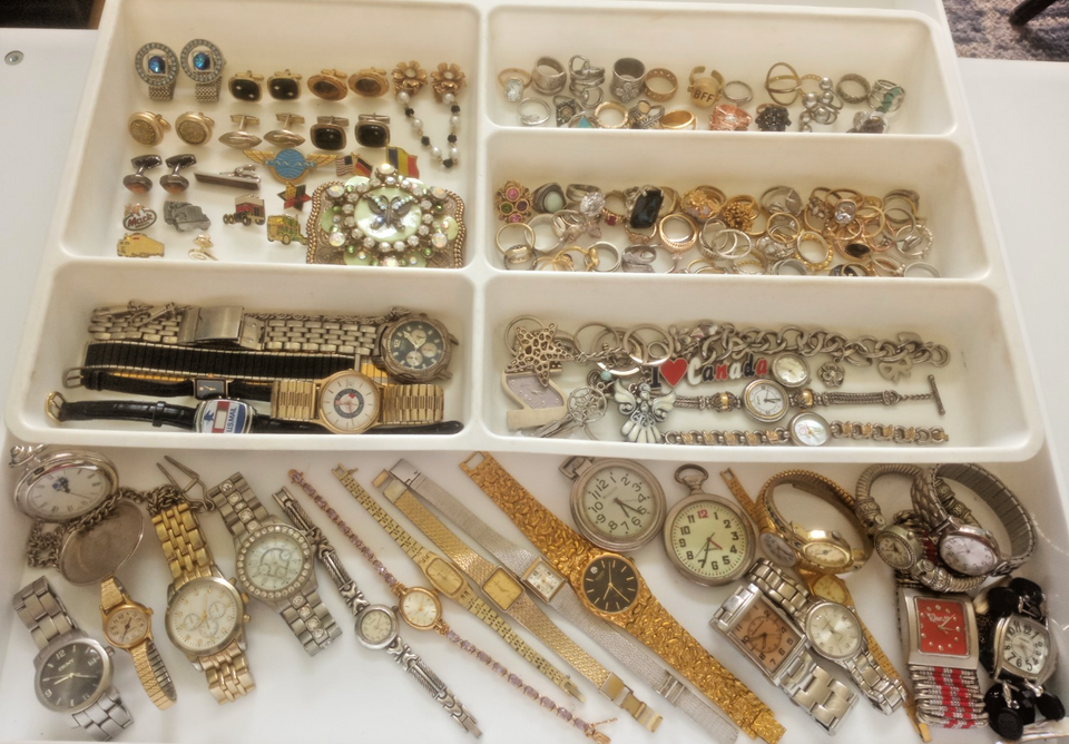 Junk Drawer Watches Rings Cufflinks Misc Lot VTG Now Jewelry Repair ...