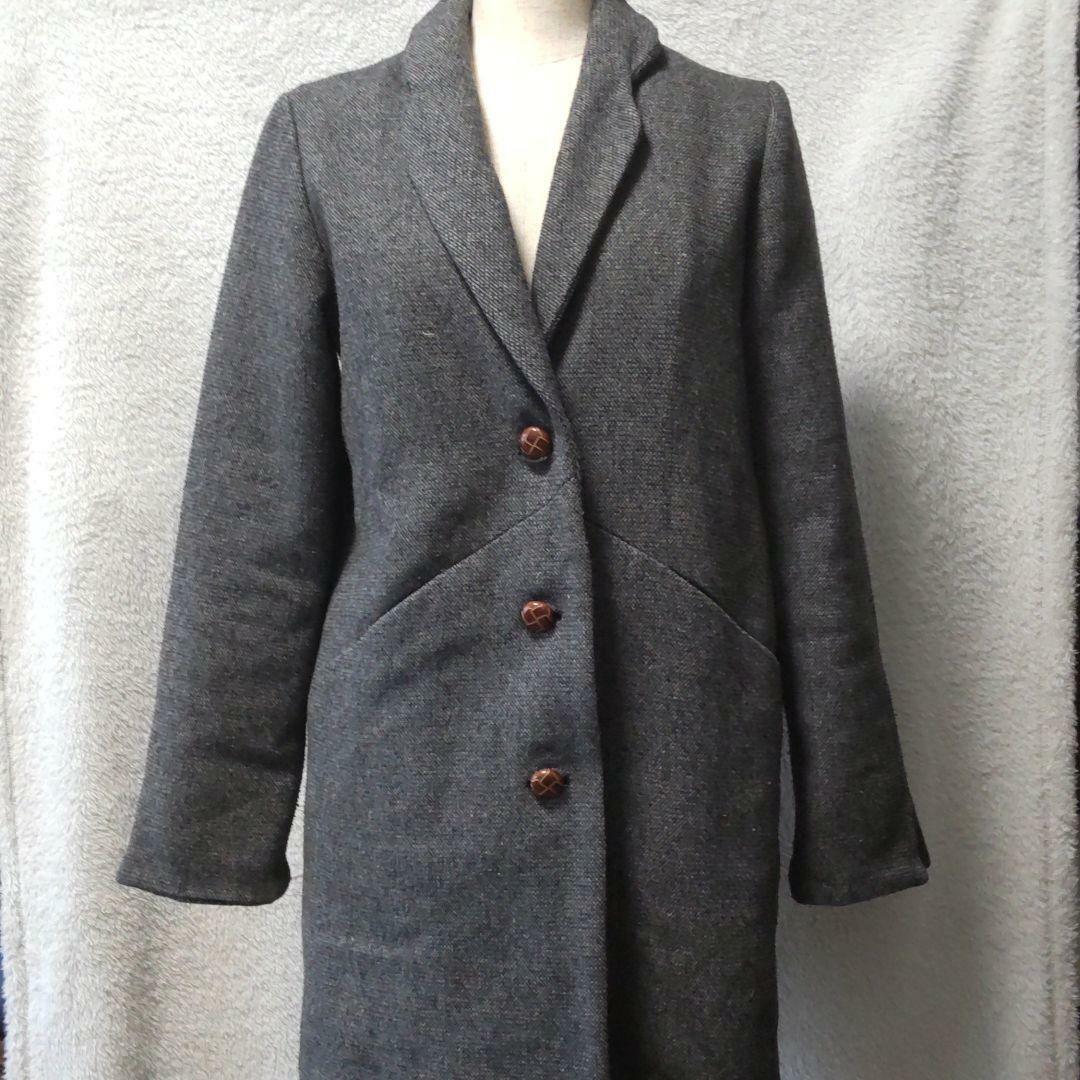 SEVENDAYS=SUNDAY HARRIS TWEED Long Chester Coat M Gra… - Gem
