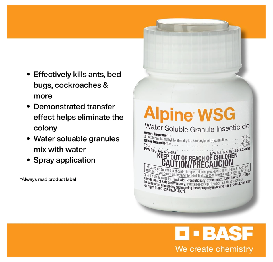BASF Alpine WSG Water Soluble Granule Insecticide, Indoor Outdoor Pest ...
