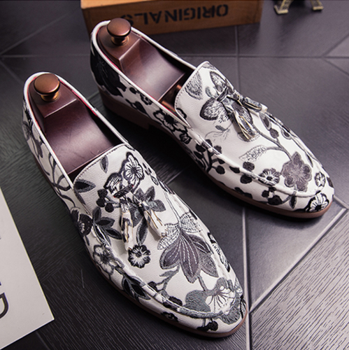 Casual Slip On Party Dress Mens Floral Print Nightclub Tassels Shoes ...