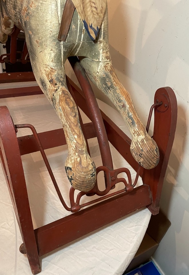 Antique Late 19th Century carved wood iron Whitney Reed Rocking Horse ...