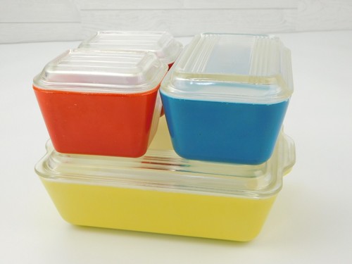 Vintage Pyrex Refrigerator Dish Set Primary Colors 503, 502, 501 x2 W ...
