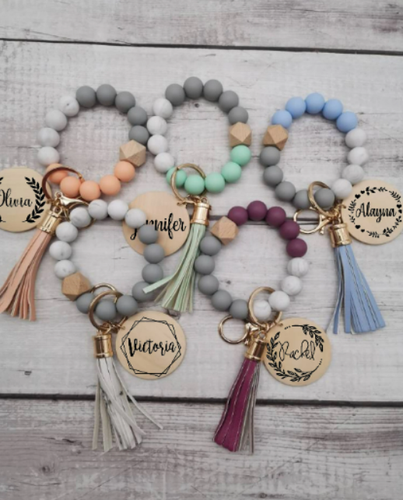 Bracelet Keychain Wristlet, Silicone Bead Key Ring Bracelet for Women ...