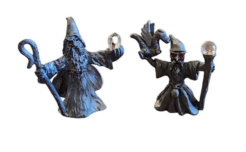 2 Spoontiques Pewter Wizard Figurines D&D Dragon Crystal Vintage 1.25in ...