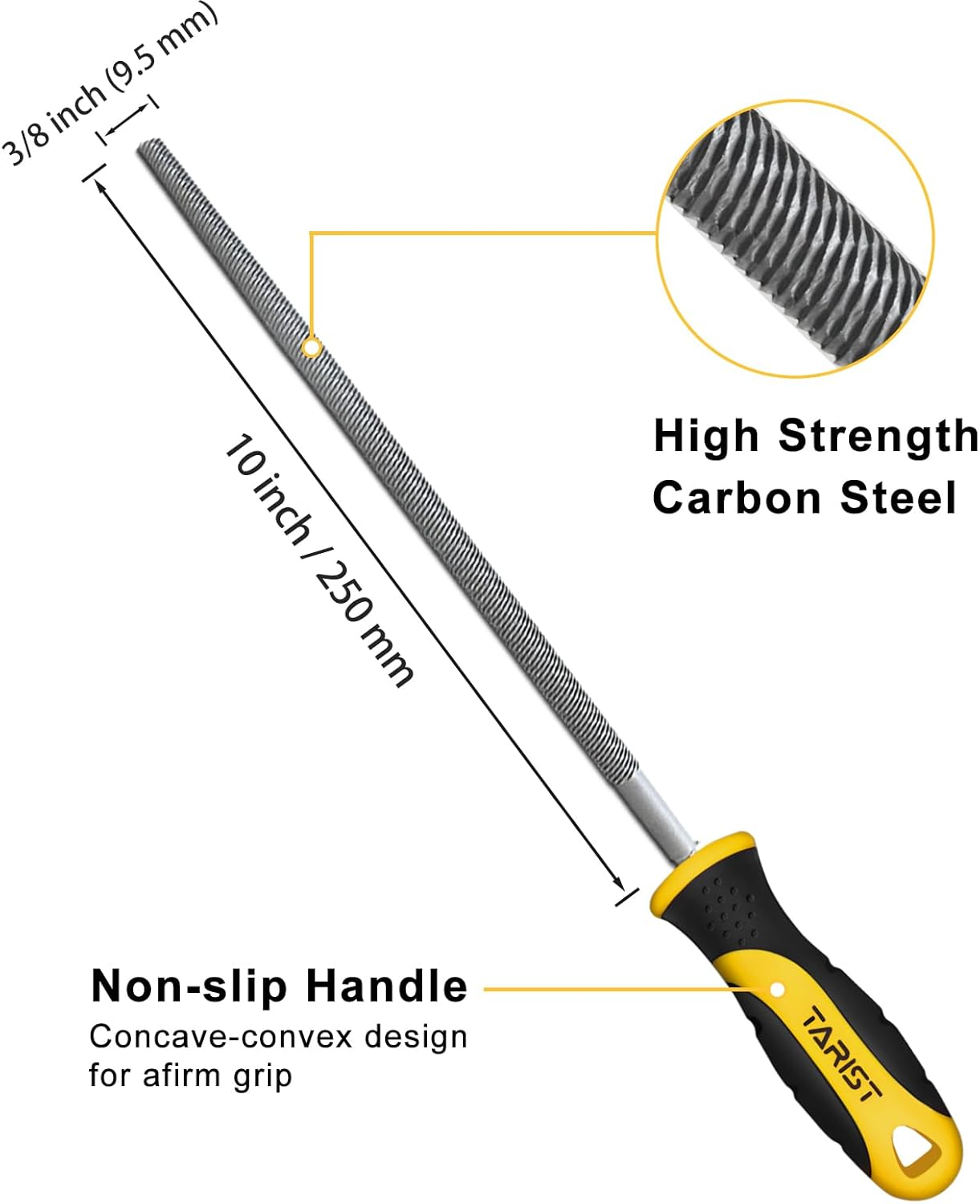 10 Inch round Metal File, Professional Carbon Steel Rat Tail File 3/8 ...