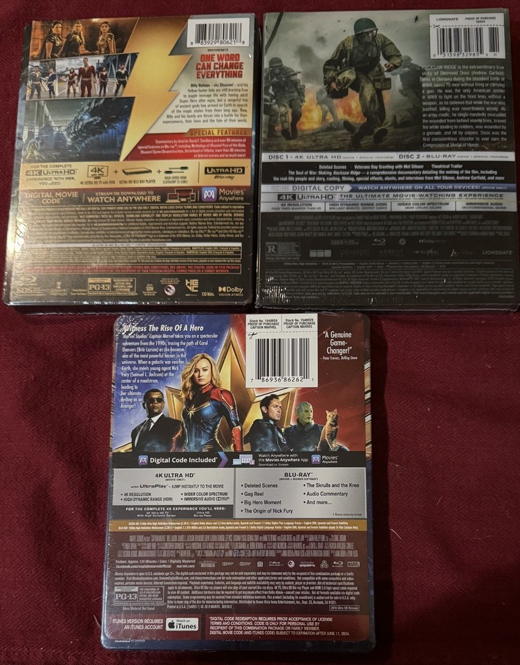 Steelbook Lot - Free Shipping - Shazam! Hacksaw Ridge, Captain Marvel ...