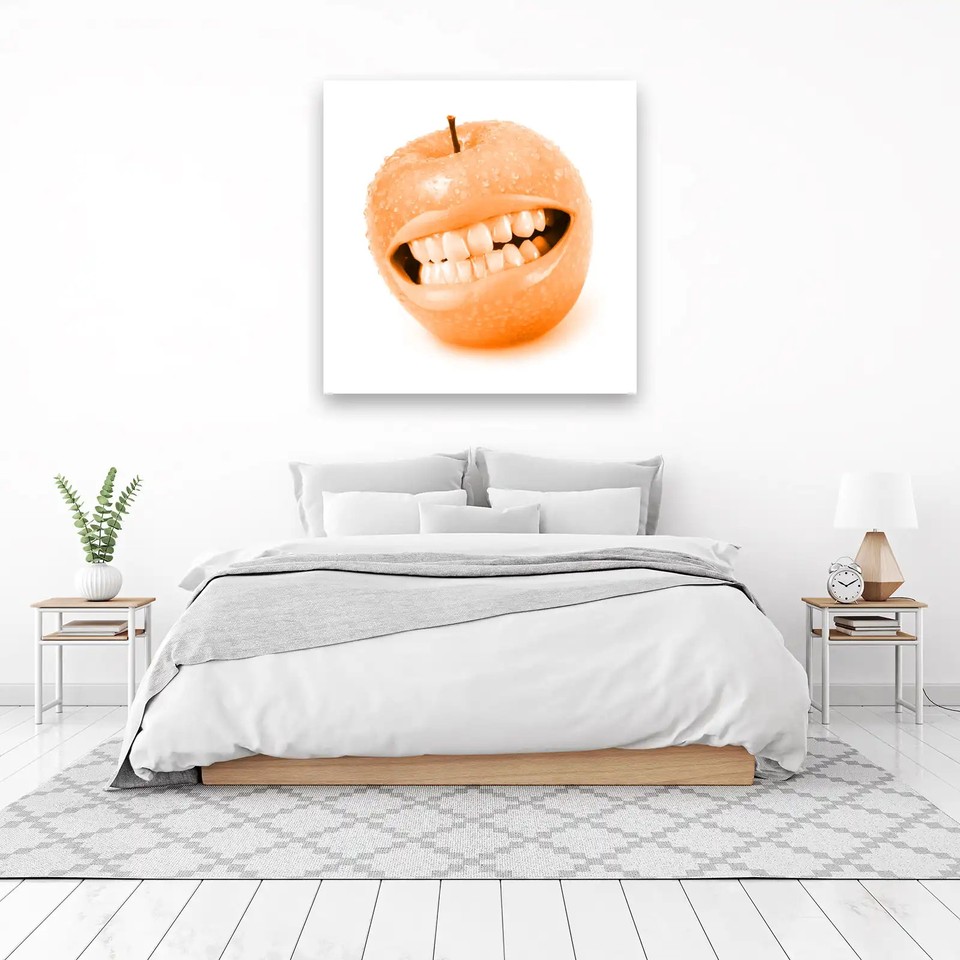 Funny Aple Smiling Square Orange Canvas Print Large Picture Wall Art ...