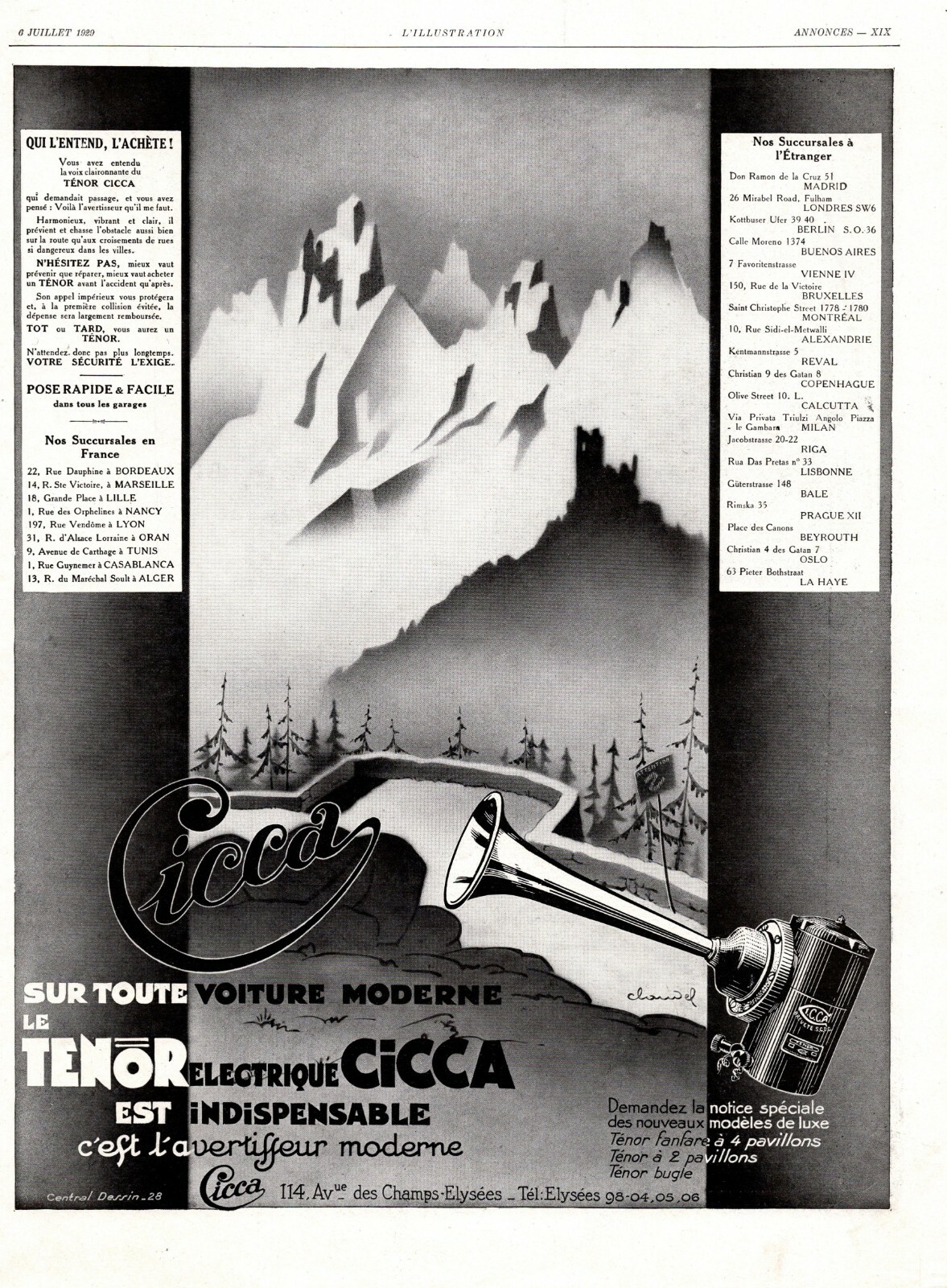 Original French Vintage Ad - CICCA - Controlex - Honk Klaxon Car - 1929 ...