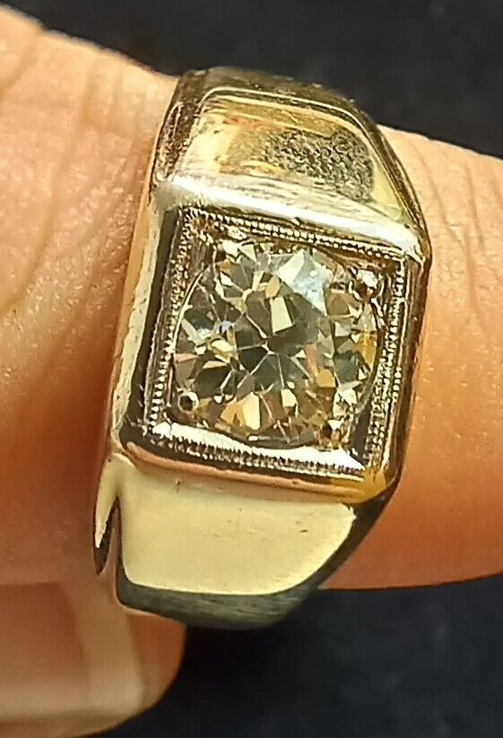 Gent's Old European Cut Ring- Men's 0.90ct Diamond & … - Gem