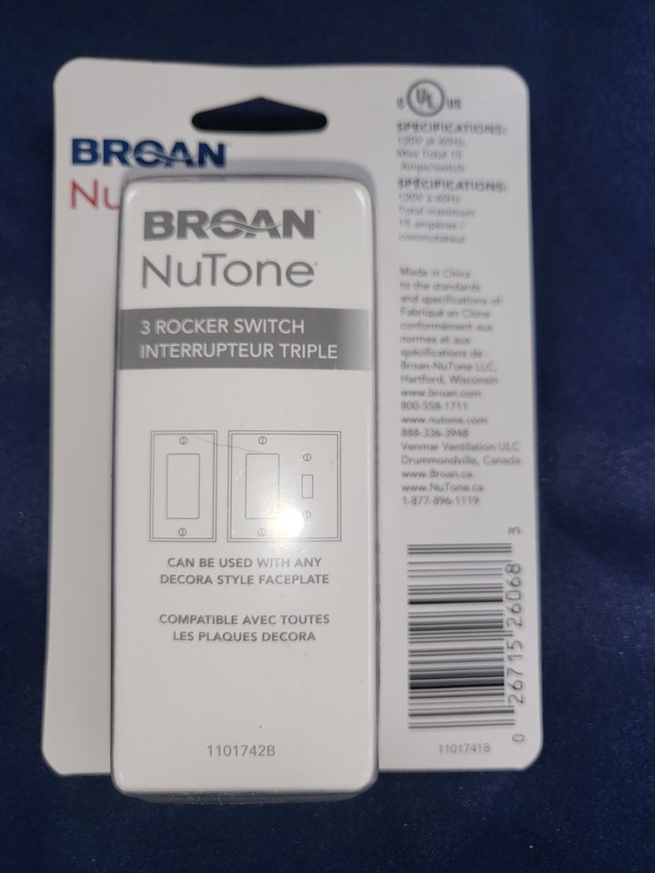 Broan NuTone P3RW 3 Rocker Electrical Light Bath Fan Switch in White | eBay