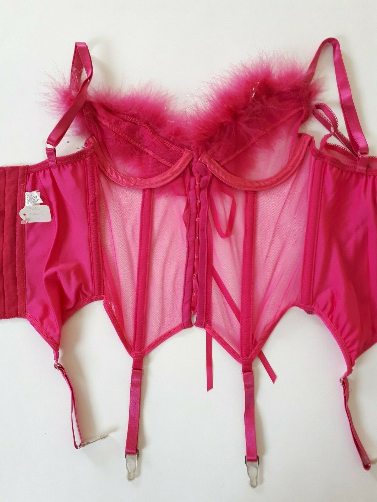 Shirley of Hollywood Sizes 34 36 38 Pink Feather Bustier & Thong ...