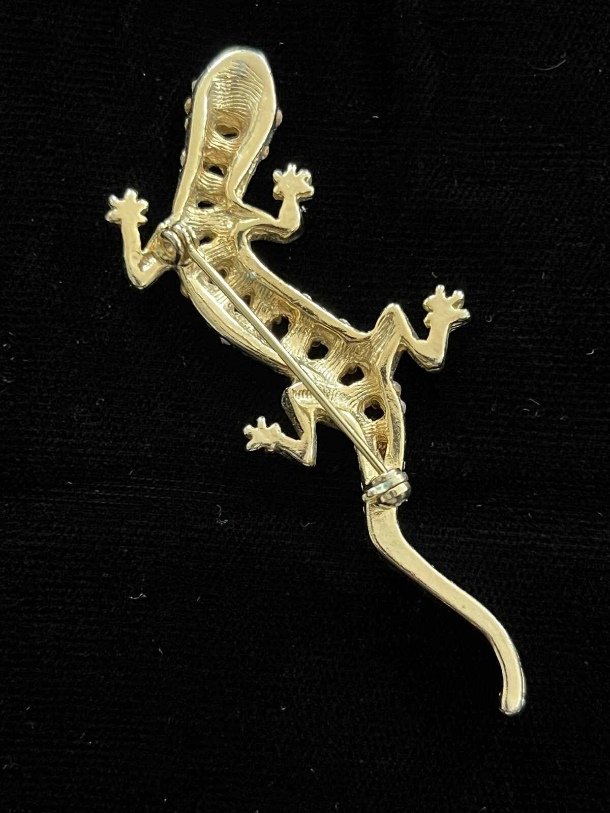 Vintage Lizard Salamander Rhinestone Faux Pearl Gold… - Gem