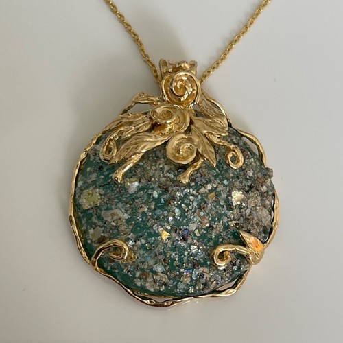 LIRM Israel Vermeil Gold Over Silver With Roman Glass Pendant Necklace ...