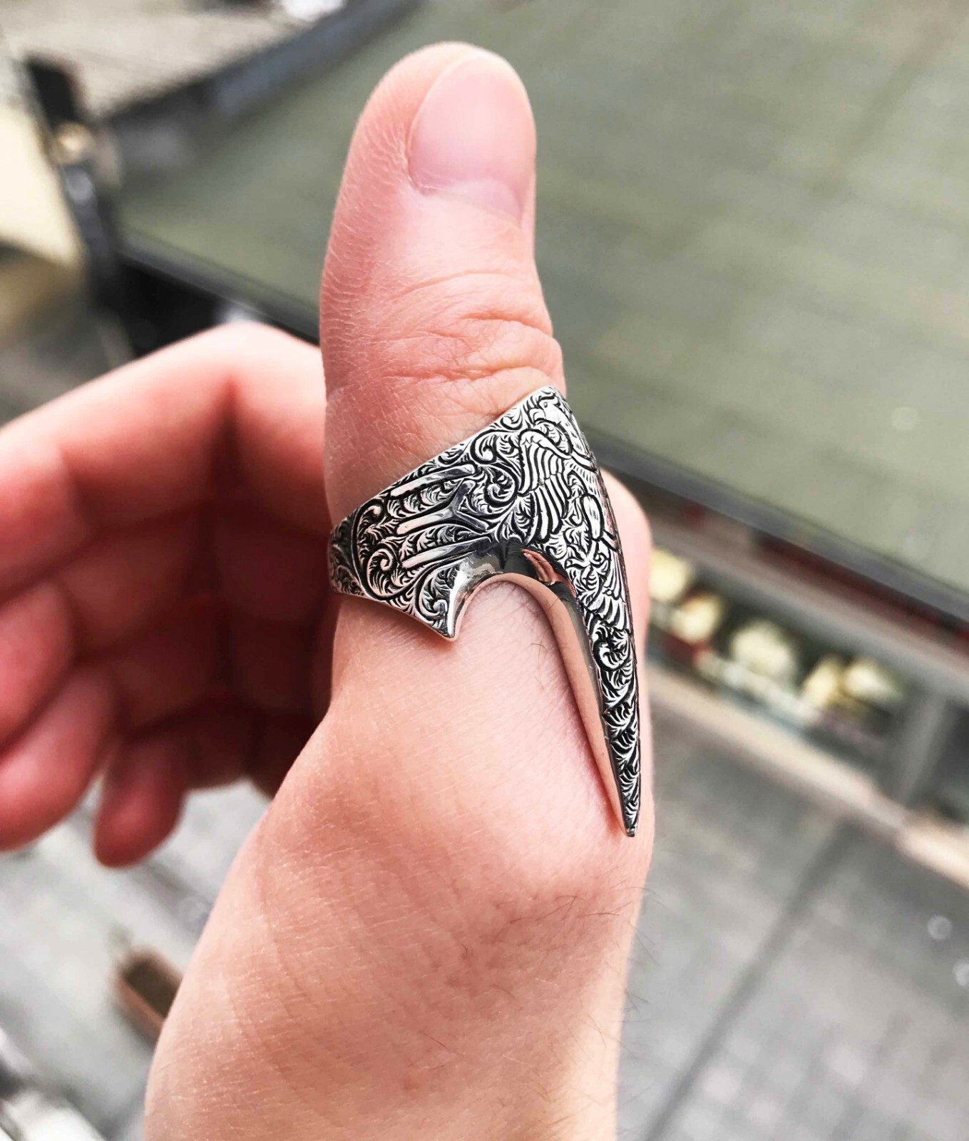 Solid 925 Sterling Silver Double Headed Eagle Kayi Tribe Archer Thumb ...