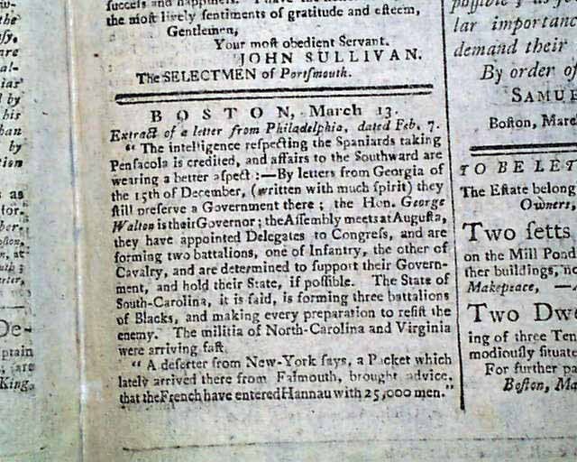 Very Rare REVOLUTIONARY WAR ERA Boston Mass. 1780 Old Newspaper w/ Nice ...