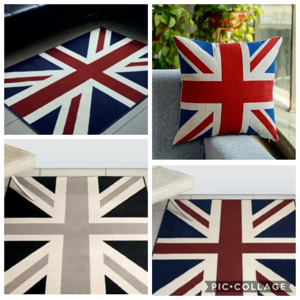 TRADITIONAL UNION JACK FLAG RUG/CUSHION COVER, MEDIUM- LARGE RED WHITE ...