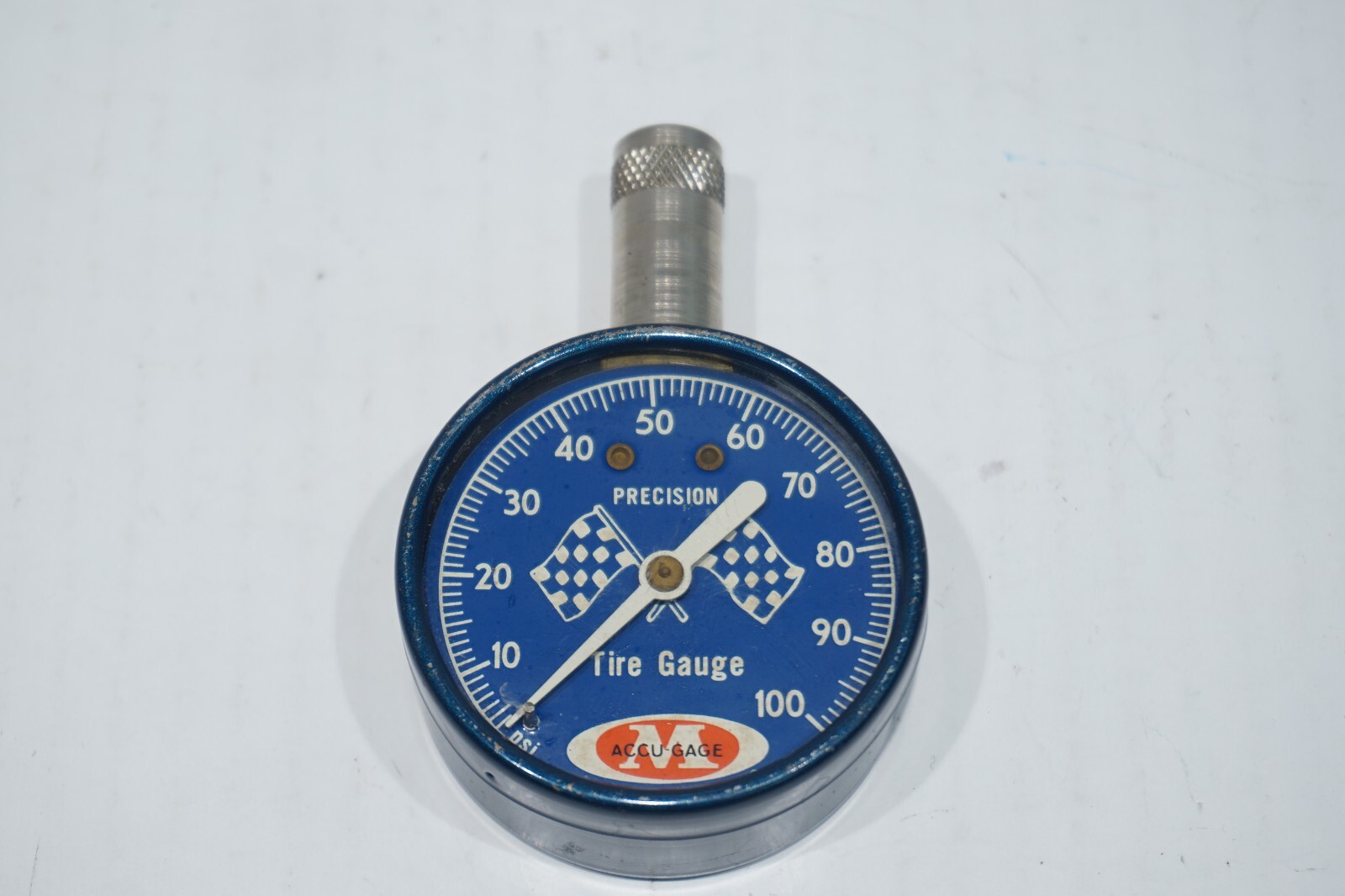G.H. MEISER & CO. ACCU-GAGE 0-100psi BLUE DIAL CHECKERED FLAG TIRE ...