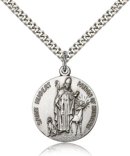 Saint Hubert Of Liege Medal For Men Women - Sterling Silver Necklace 24 ...