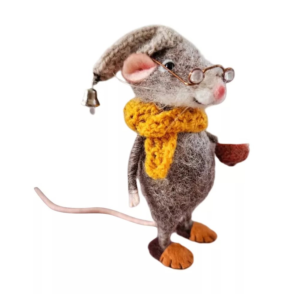 Cute Needle Felted Mouse Handmade Winter Christmas Home Decorations ...