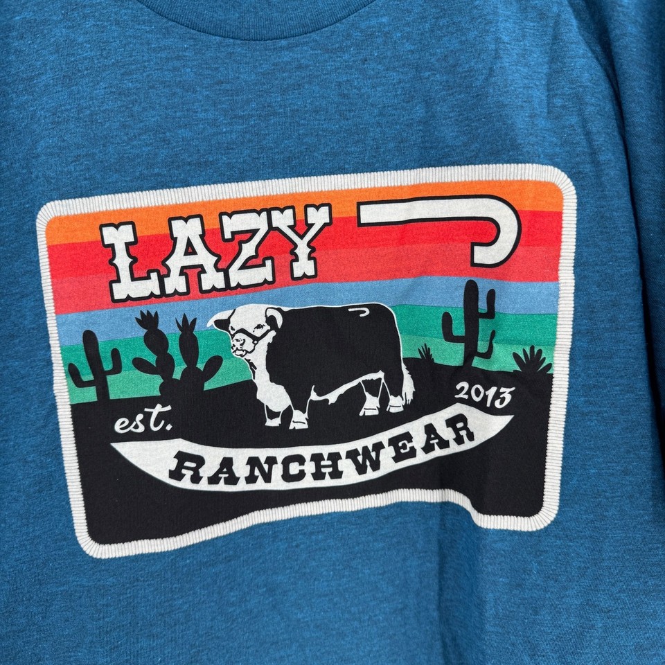 NEW Lazy J Ranch Wear Hereford Sky T-Shirt Mens 2XL Blue Cowboy Western ...