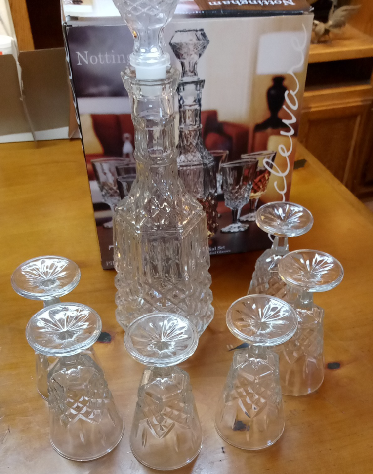 Vintage Nottingham Crystal 7 peice Decanter and wine glass set | eBay